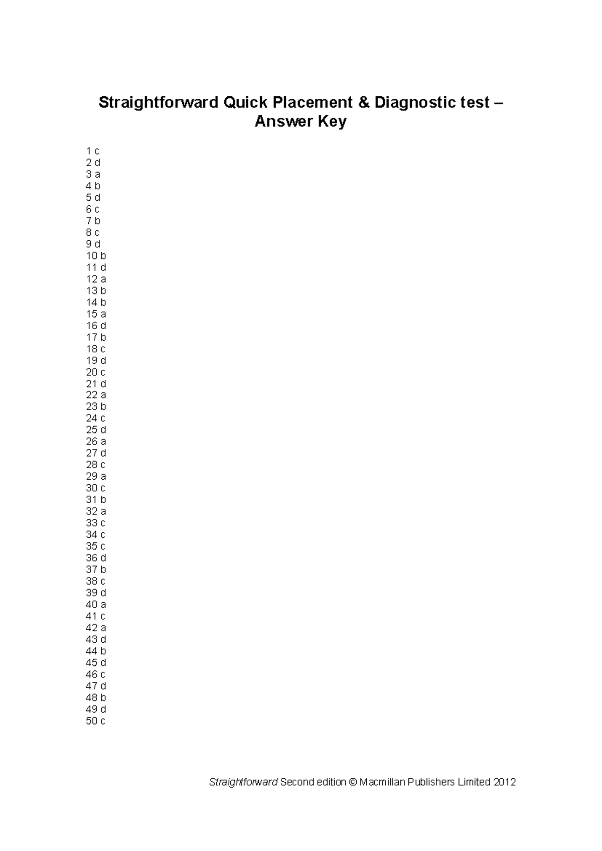 Quick Placement Test Answer Key - Straightforward Quick Placement ...
