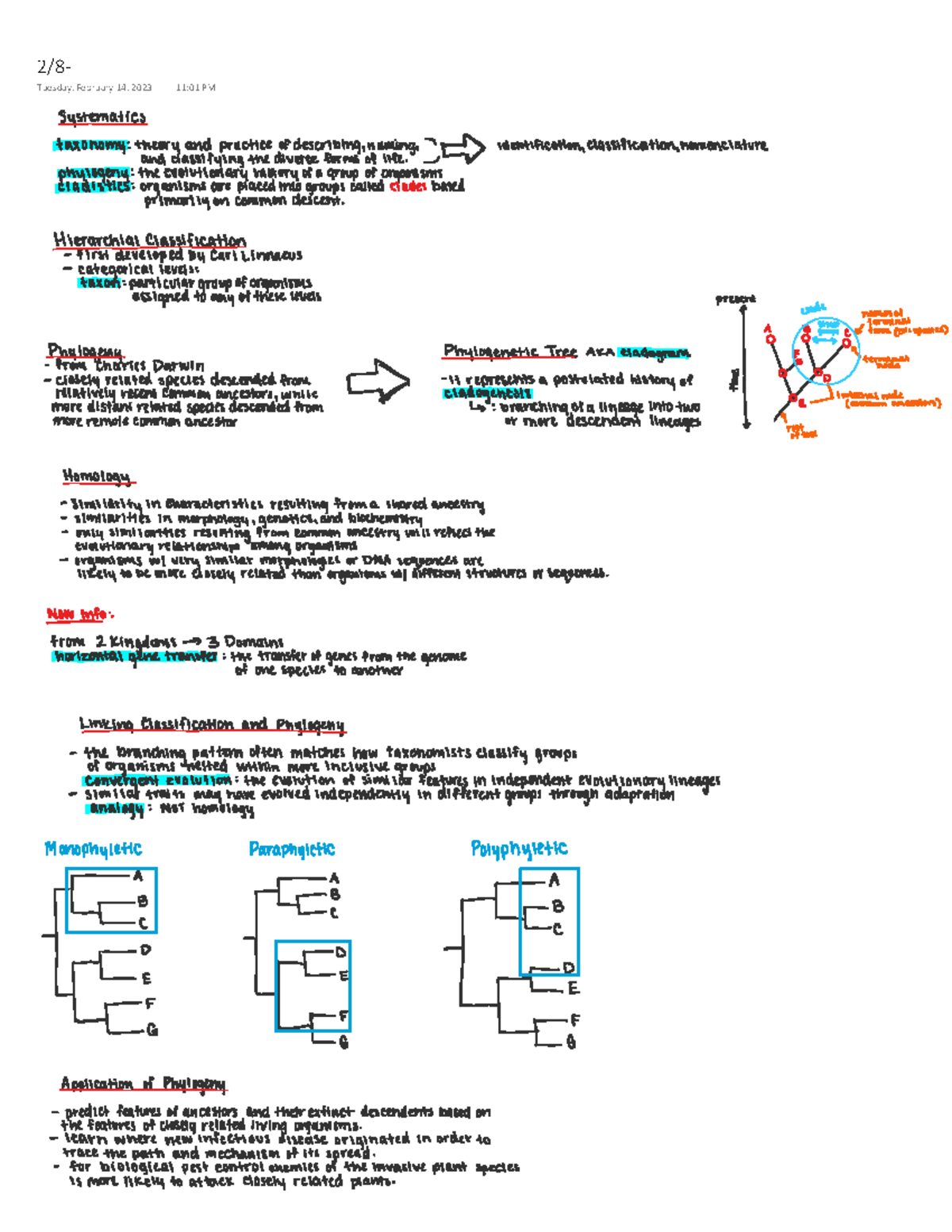 lecture 2/8 notes - BIOL 1200 - 2/8- Tuesday, February 14, 2023 11:01 ...