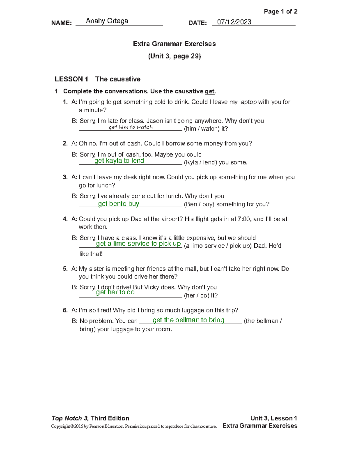 1A Ounit 03 Extra Gram Exercises lesson 1 - NAME ...