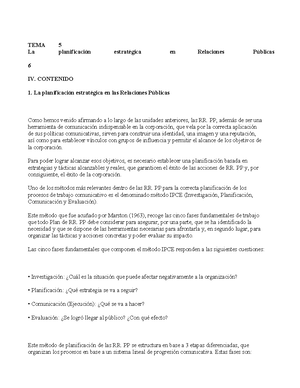 Estrategias RRPP tema 2 - EL PLAN DE RELACIONES PÚBLICAS Plan ...