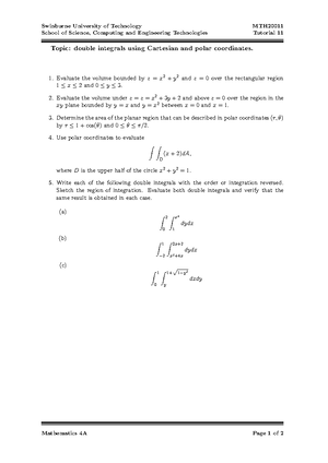Week10 Tutorial Problem Sheet - Swinburne University of Technology ...