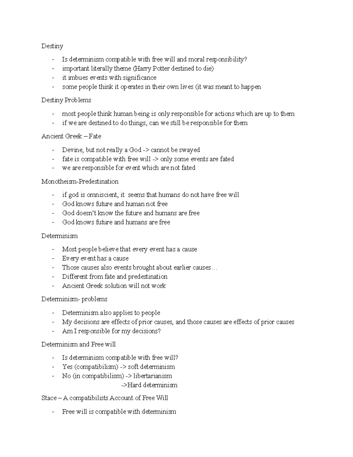 Destiny - notes - Introduction to Philosophy - Destiny Is determinism ...