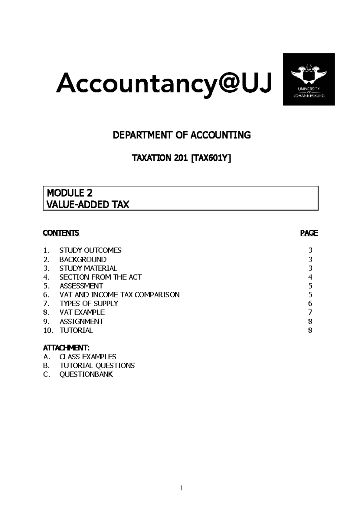 Module 2 VAT 2023 - tax 201 - DEPARTMENT OF ACCOUNTING TAXATION 201 ...