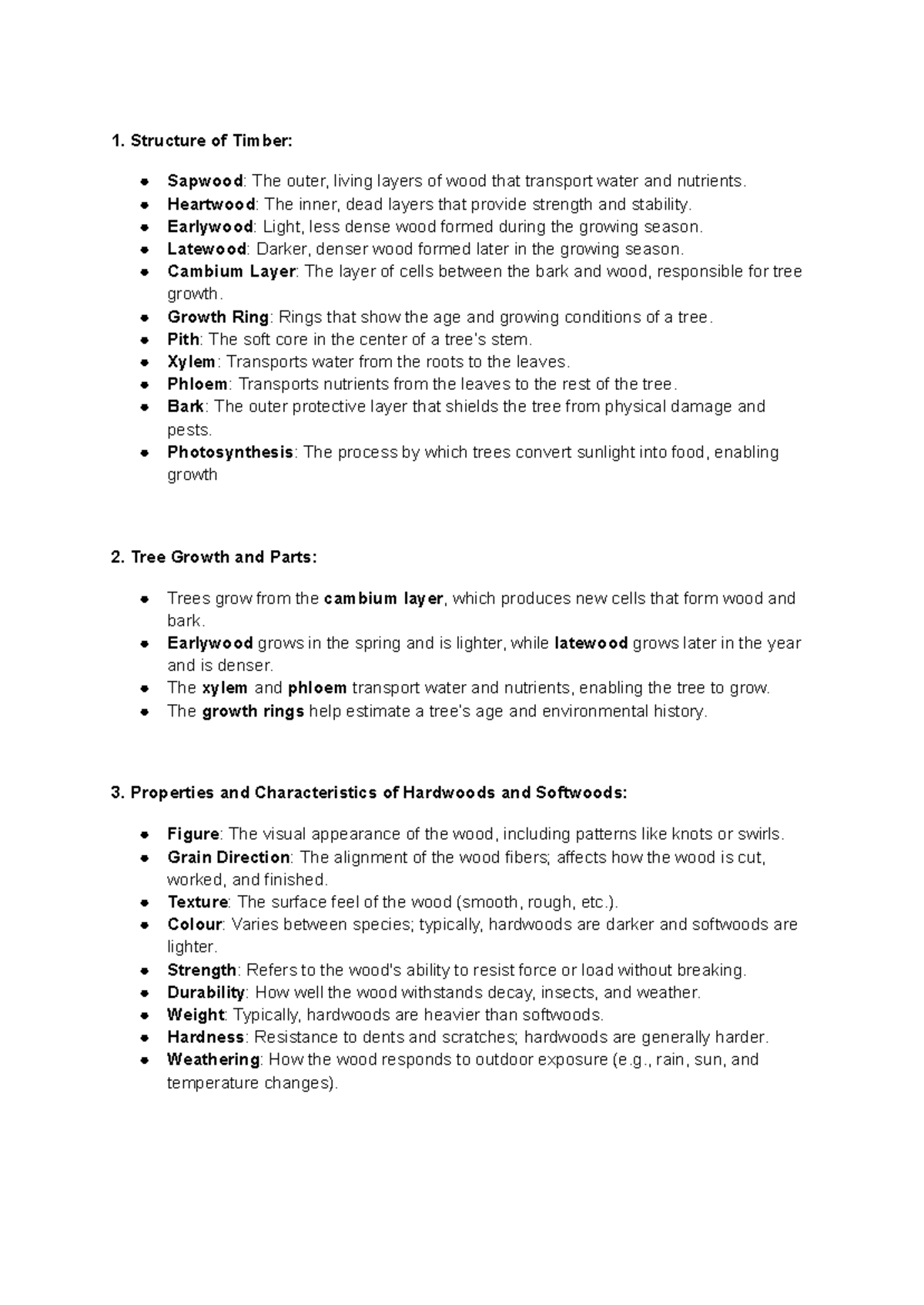 Timber study notes prelim - Structure of Timber: Sapwood: The outer ...