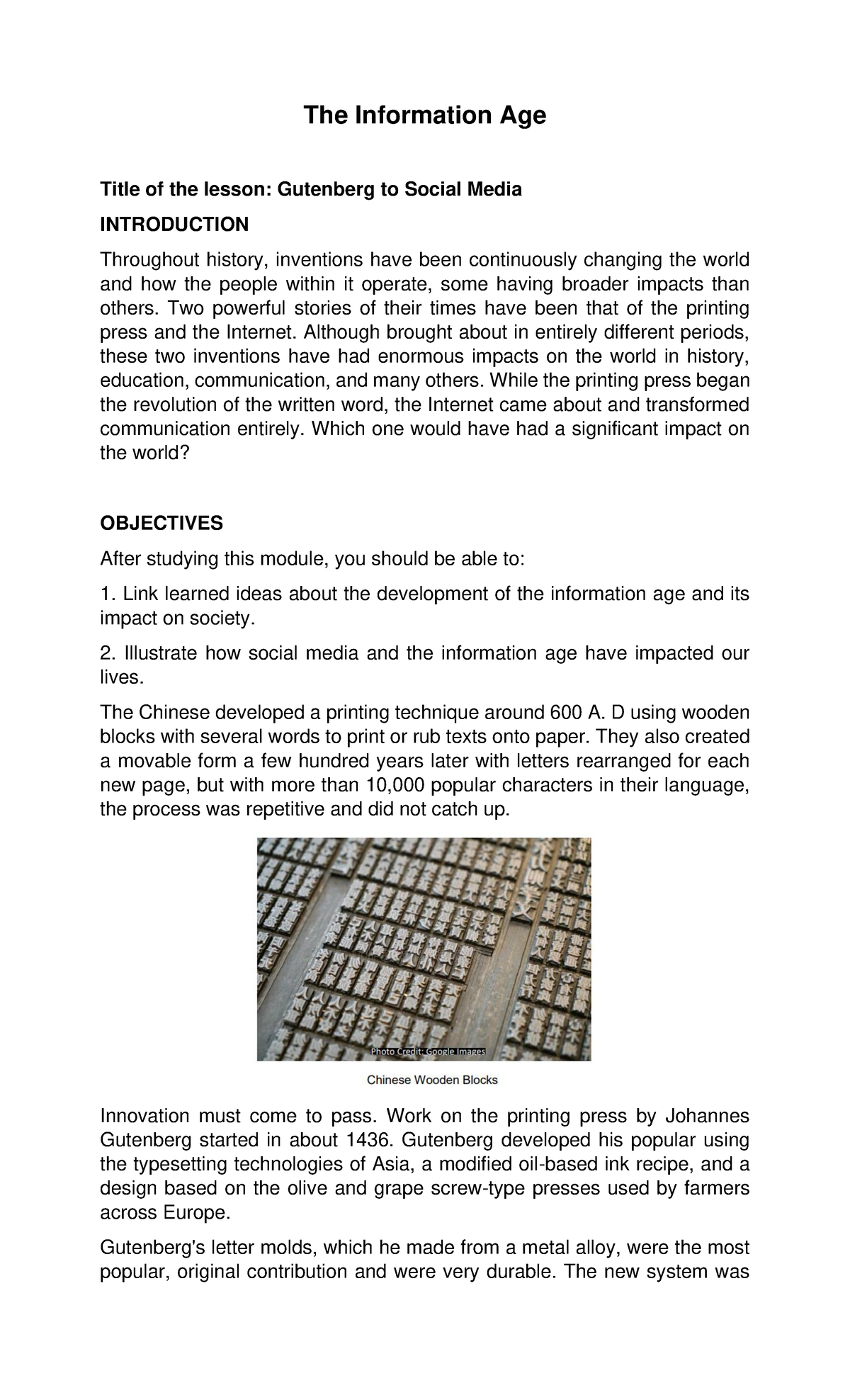 The Information Age - notes - The Information Age Title of the lesson ...