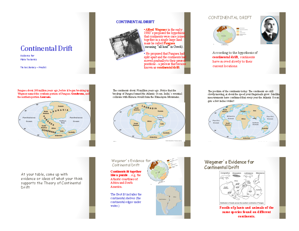Continental Drift Notes - Continental)Drift)) Evidence(for(( Plate ...