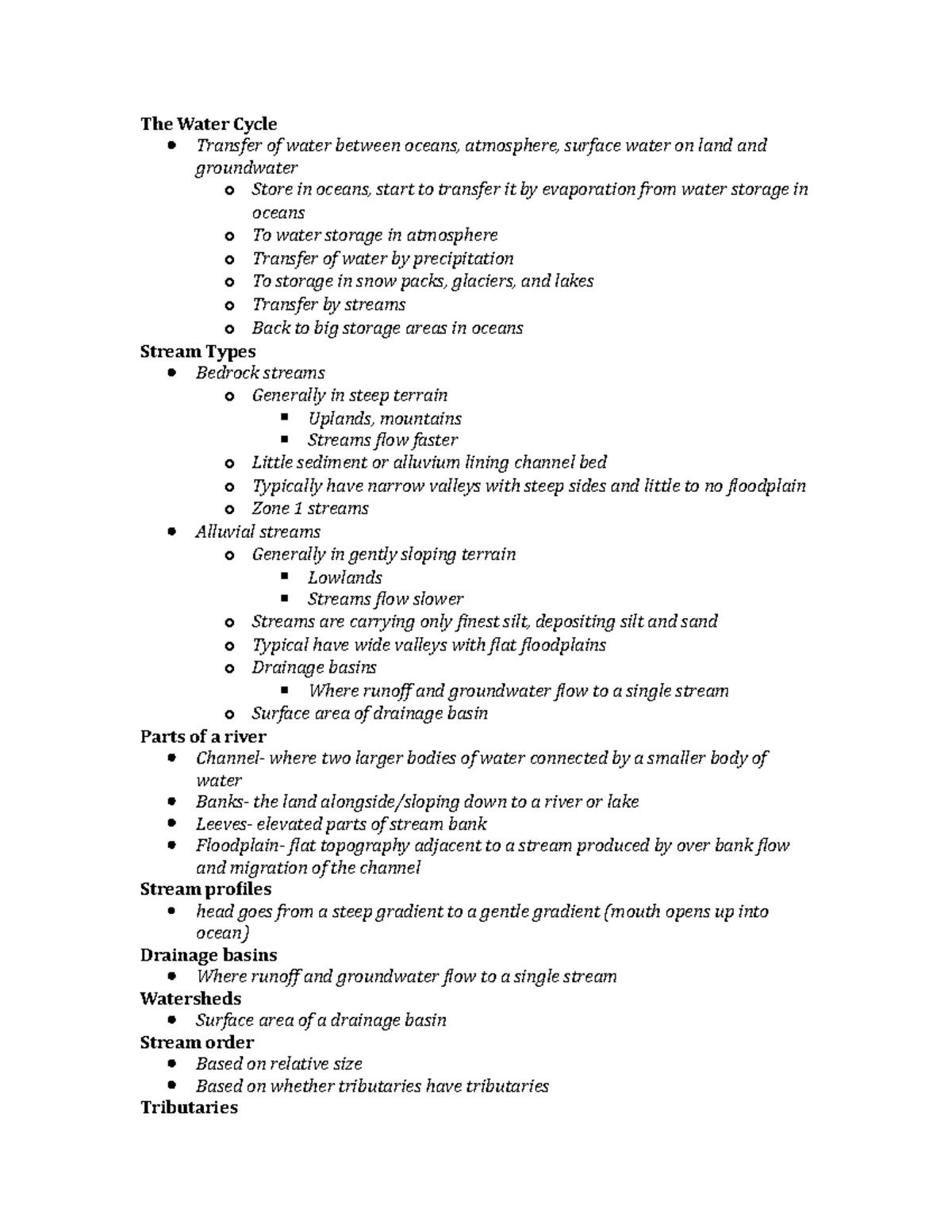Geology 105 exam 2 study guide - The Water Cycle Transfer of water ...