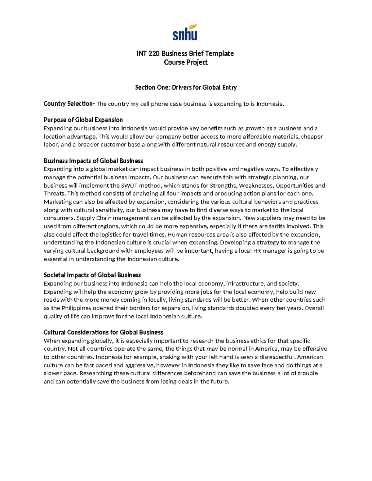 INT 220 Business Brief Template - INT 220 Business Brief Template ...