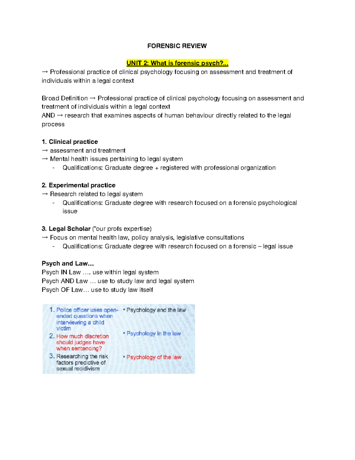 Forensic Review - FORENSIC REVIEW UNIT 2: What is forensic psych ...