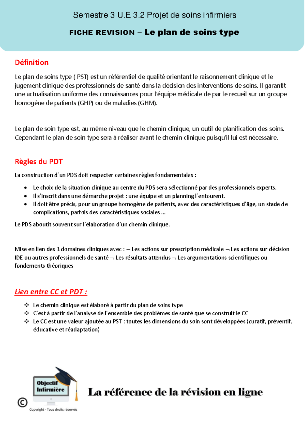 S3 UE 3.2 - Le plan de soin type (PDS) - Semestre 3 U 3 Projet de soins ...