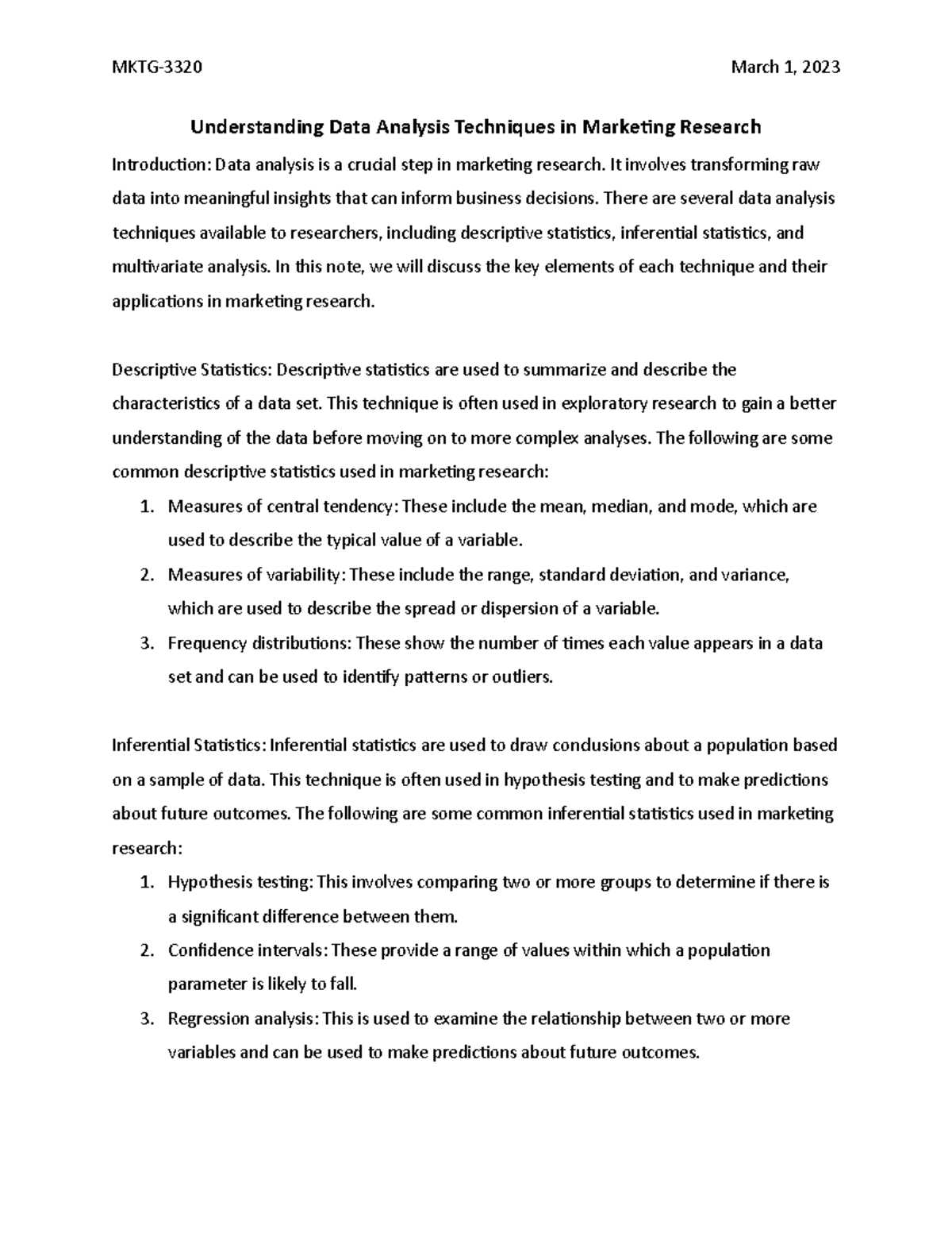 Data Analysis Techniques: Descriptive Statistics, Inferential ...