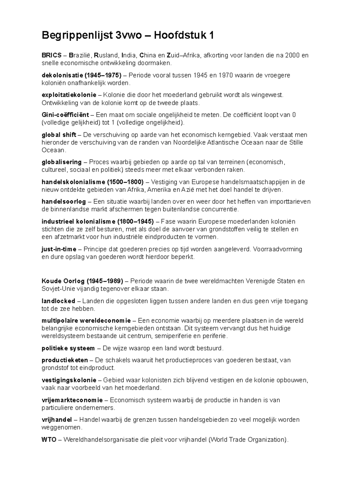 Bnl4 3vwo h1 begrippenlijst - Begrippenlijst 3vwo – Hoofdstuk 1 BRICS – Brazilië, Rusland, India ...