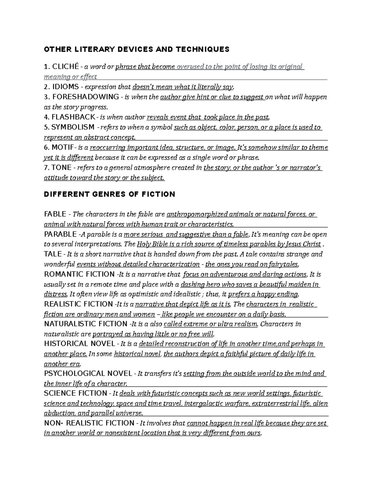 4th Quarter Creative Writing - OTHER LITERARY DEVICES AND TECHNIQUES ...