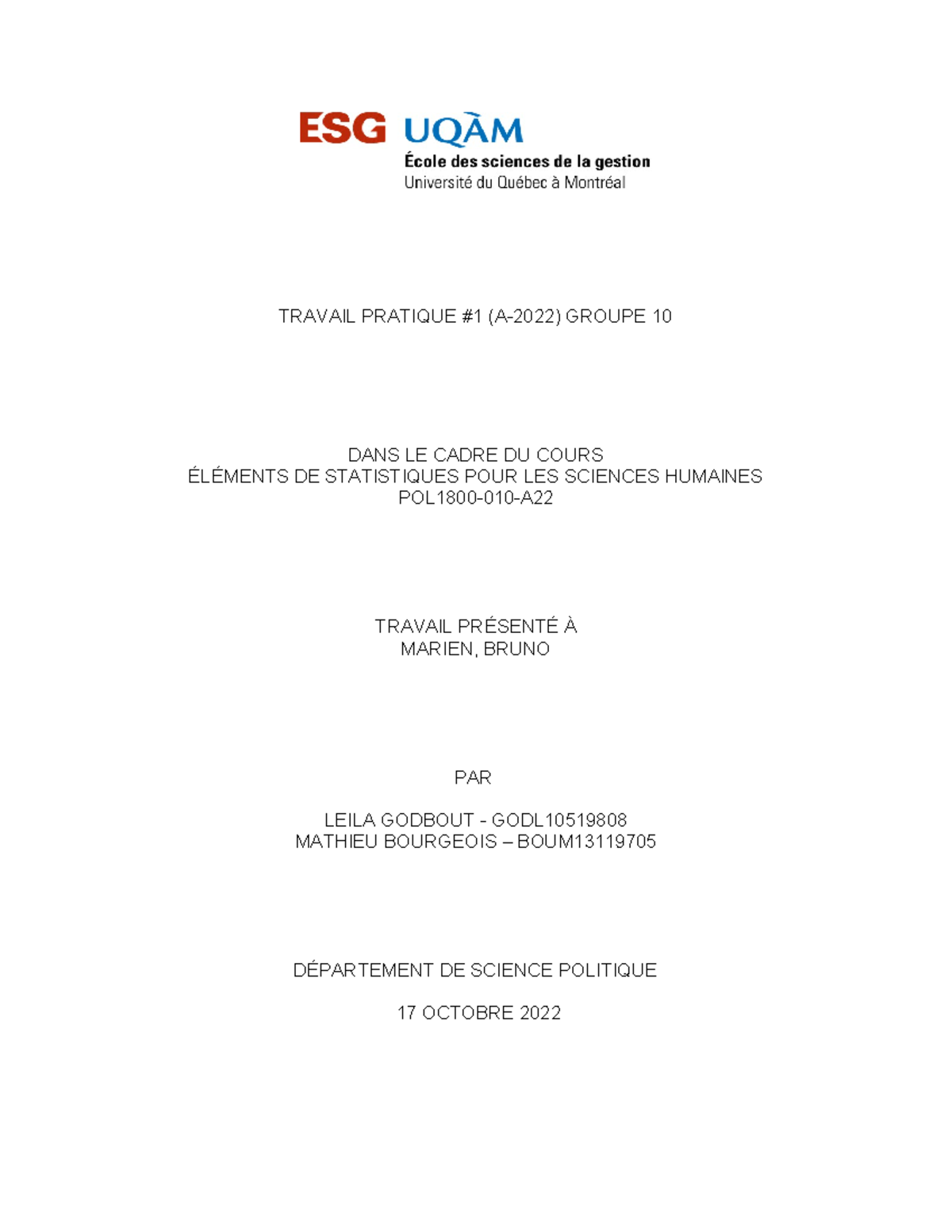 TP1 - POL1800 - GR10 - TP 1 - TRAVAIL PRATIQUE #1 (A-2022) GROUPE 10 ...