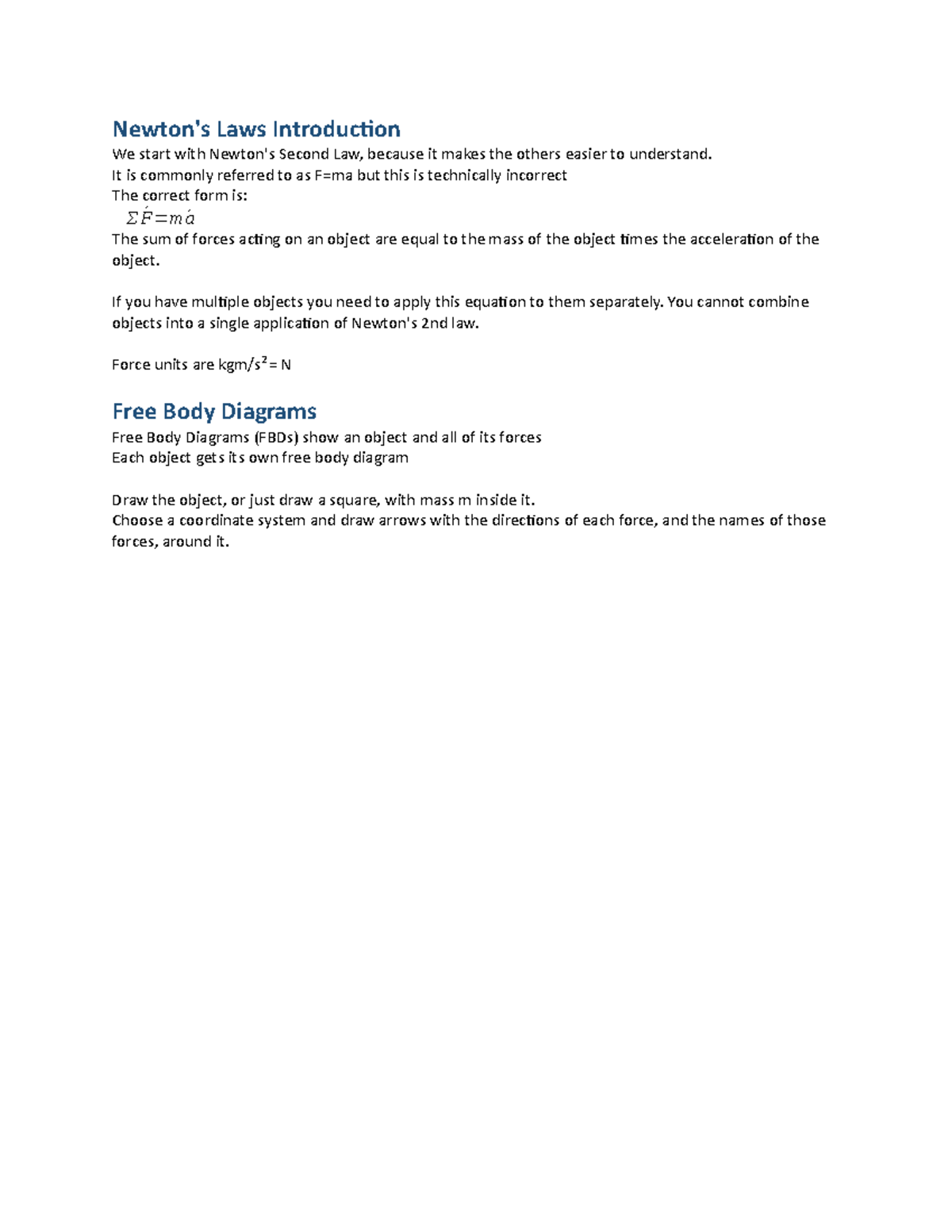 Newton's Laws- Lecture Notes Week 3 Day 1 - Newton's Laws Introduction ...