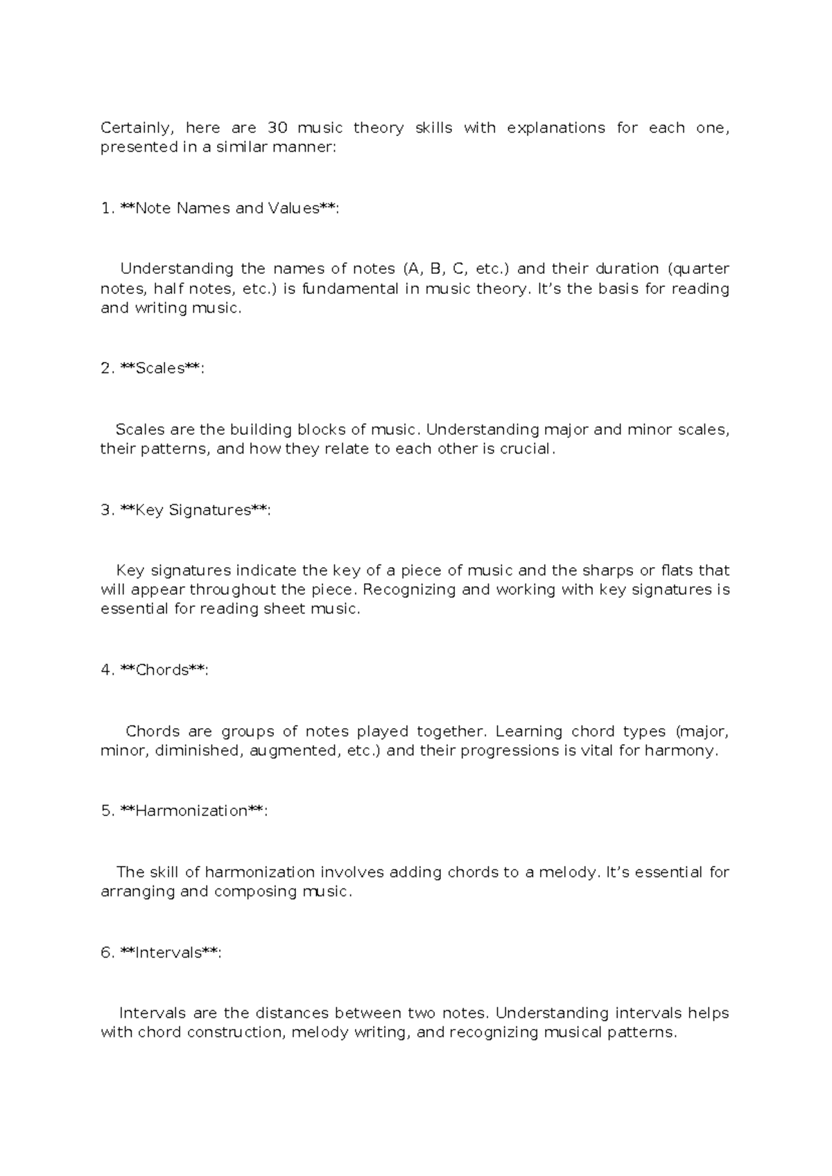 Music Theory - Class outline - Certainly, here are 30 music theory ...