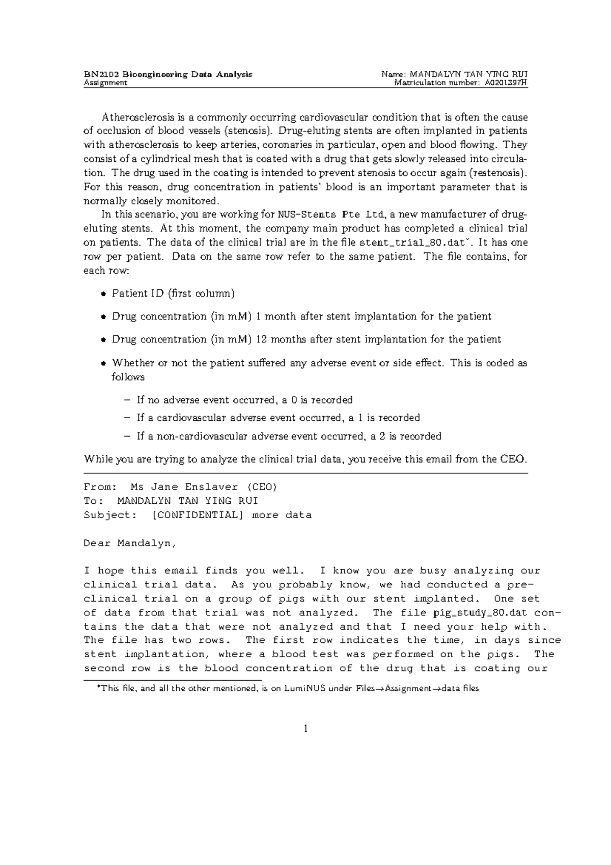 Assignment q 80 - BN2102 Bioengineering Data Analysis Assignment Name ...