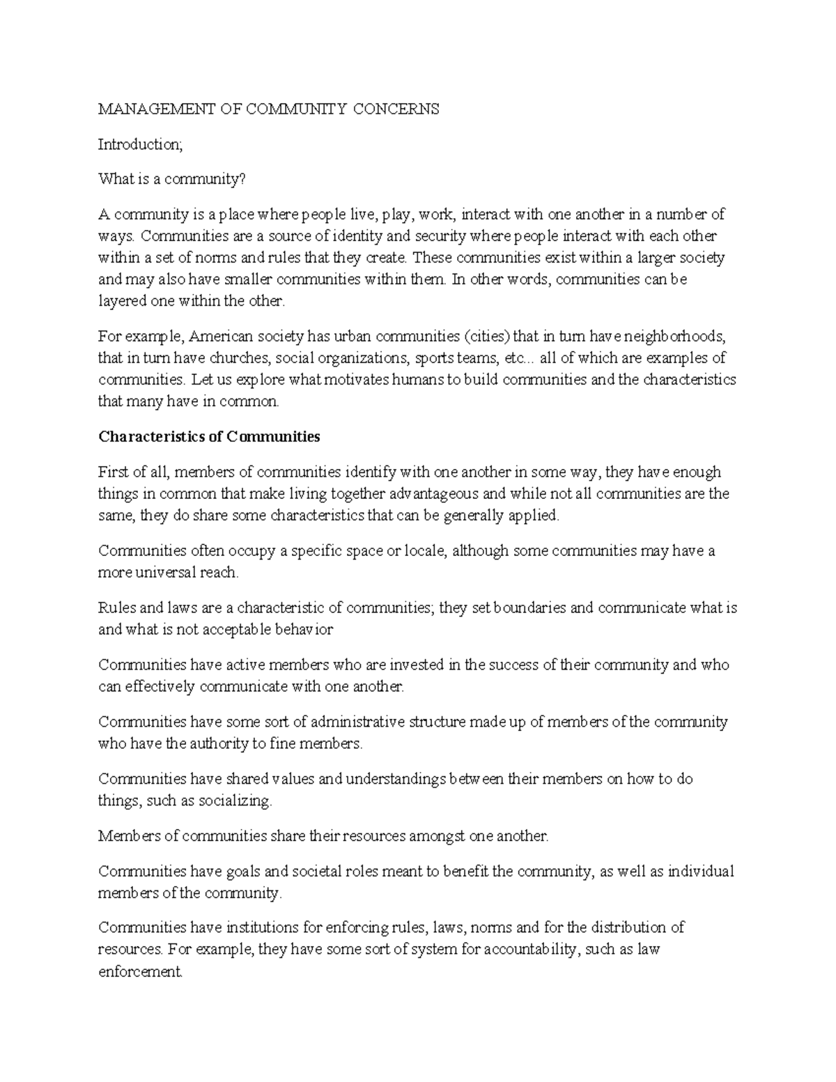 WHAT IS A Community Concern - MANAGEMENT OF COMMUNITY CONCERNS ...