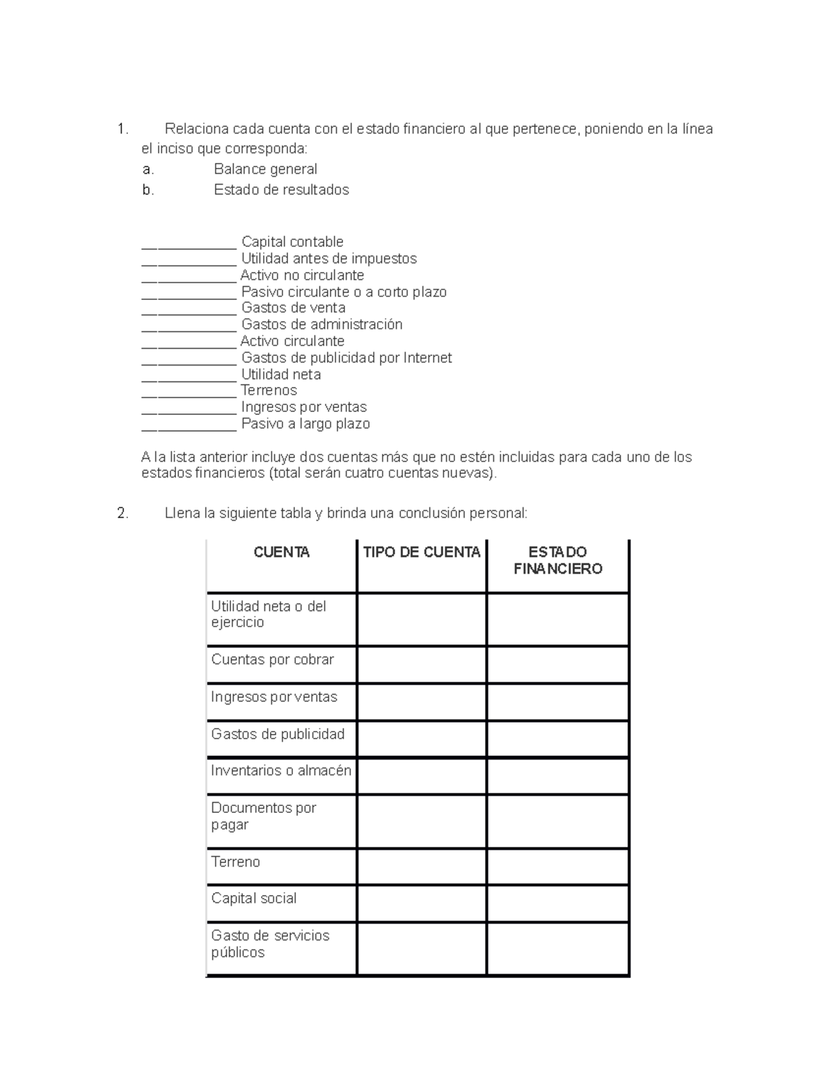 Actividad 1 CYC - ijkjj - Relaciona cada cuenta con el estado ...