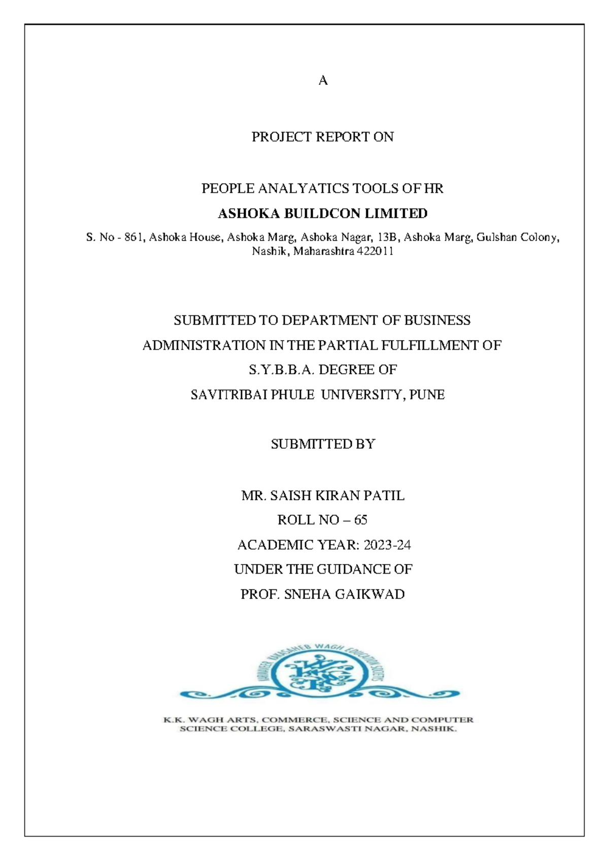 Saish major - REPORT ON HR - A PROJECT REPORT ON PEOPLE ANALYATICS ...