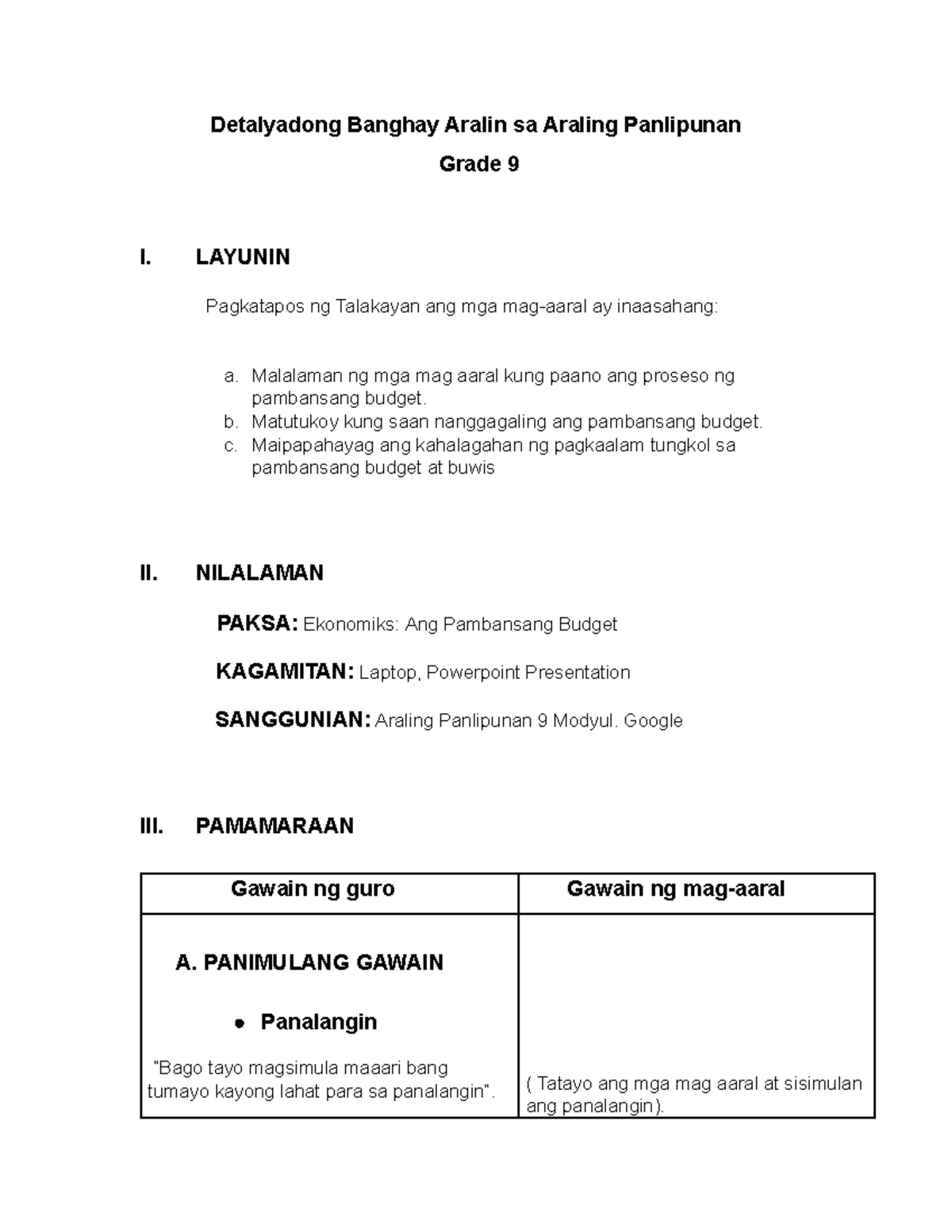 Detailed Lesson Plan in AP 9 - Detalyadong Banghay Aralin sa Araling ...