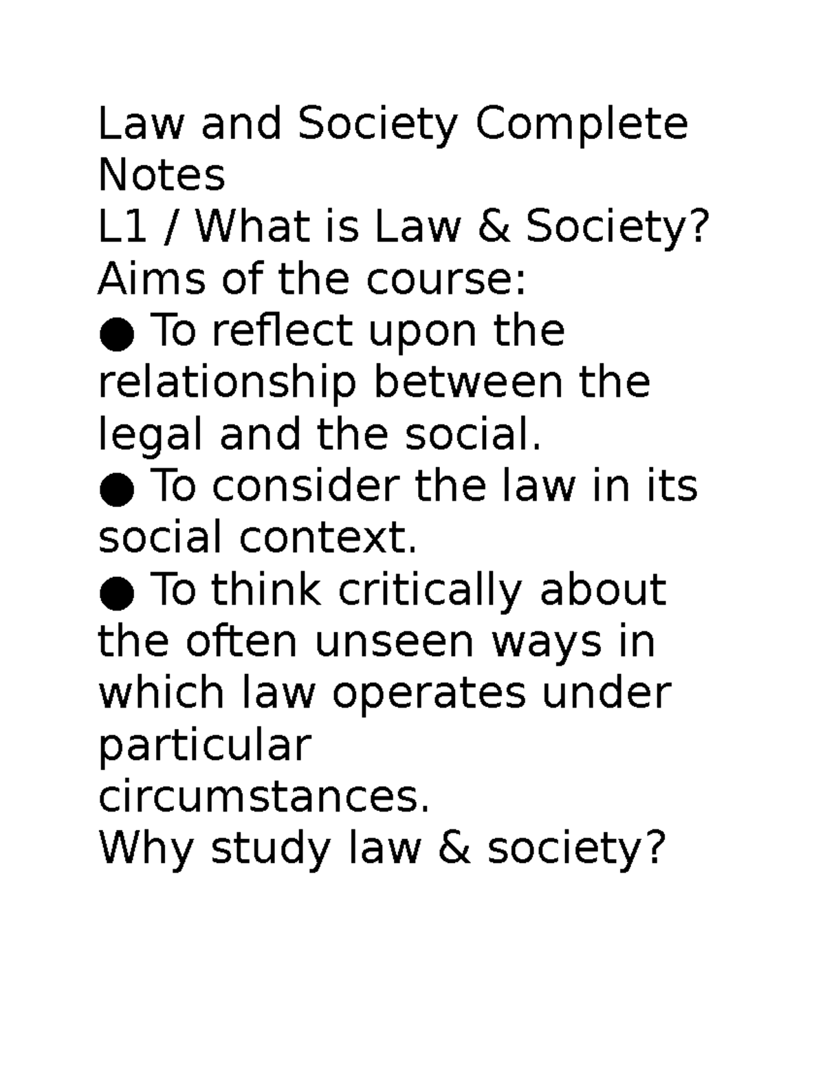 Law Notes Law And Society Complete Notes L1 What Is Law Society