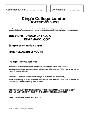 Sample/practice exam 2021, questions and answers - King’s College ...
