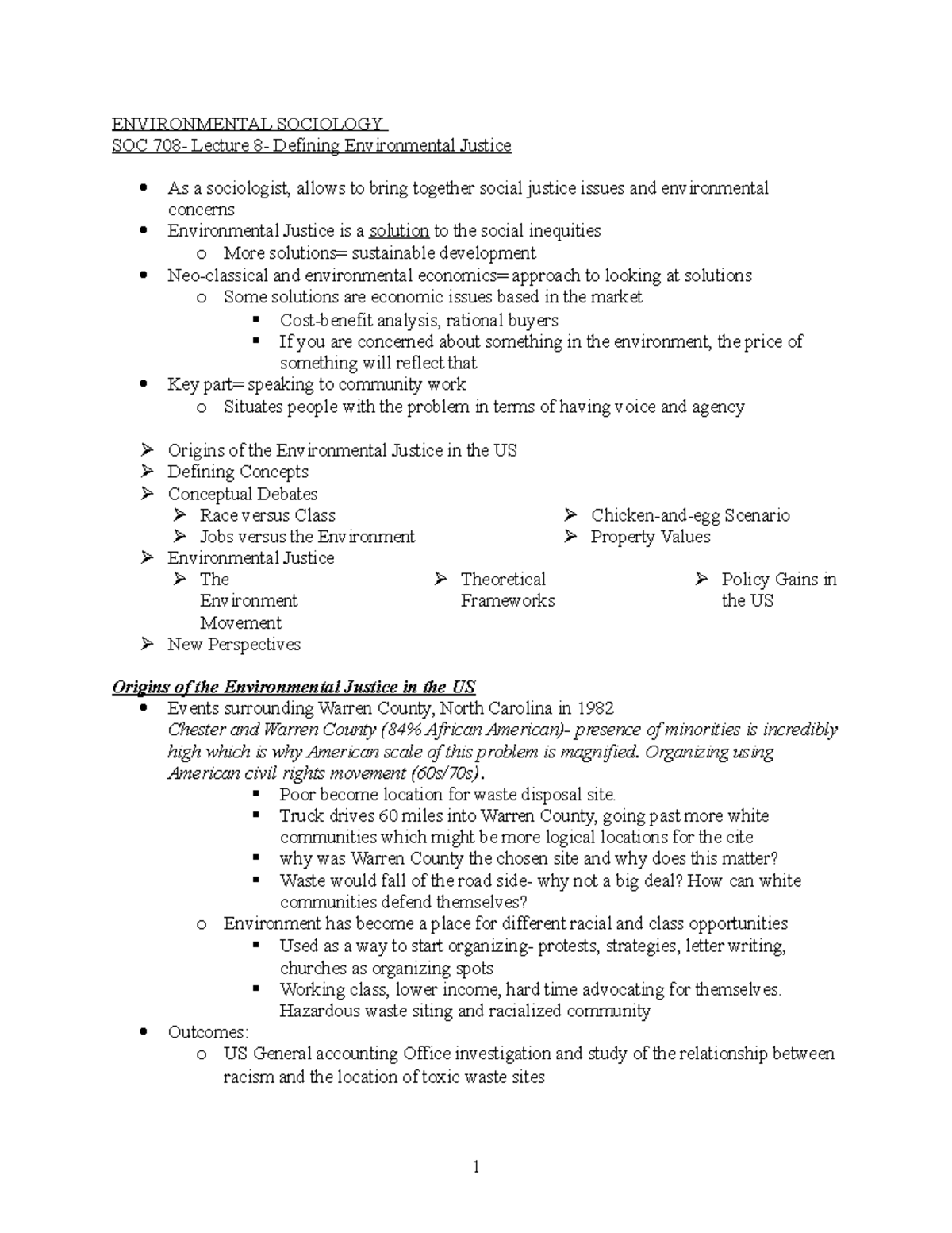SOC 708- Lecture 8- Defining Environmental Justice - ENVIRONMENTAL ...