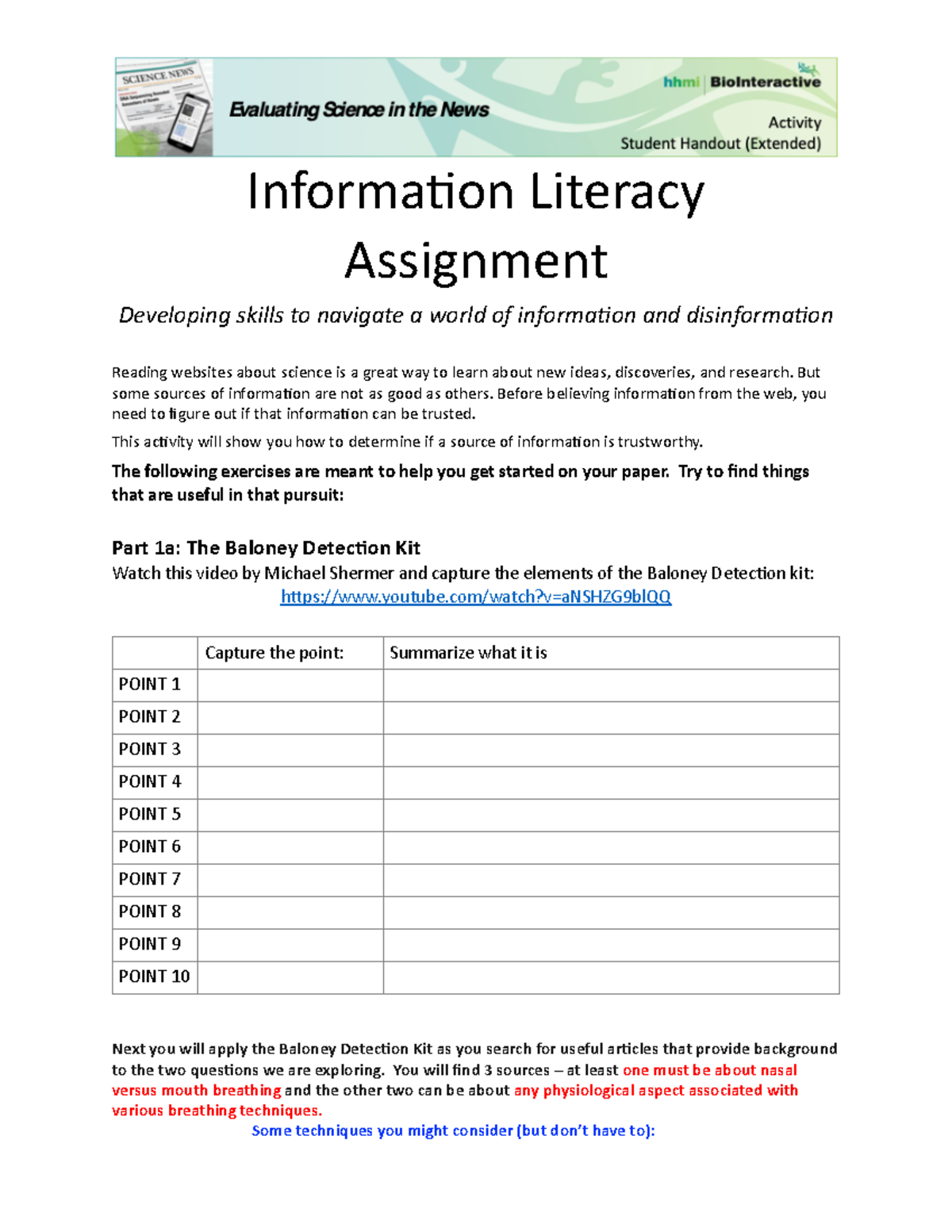 1. Evaluating Information (hhmi)-Bio 102 2024 - Informa(on Literacy ...