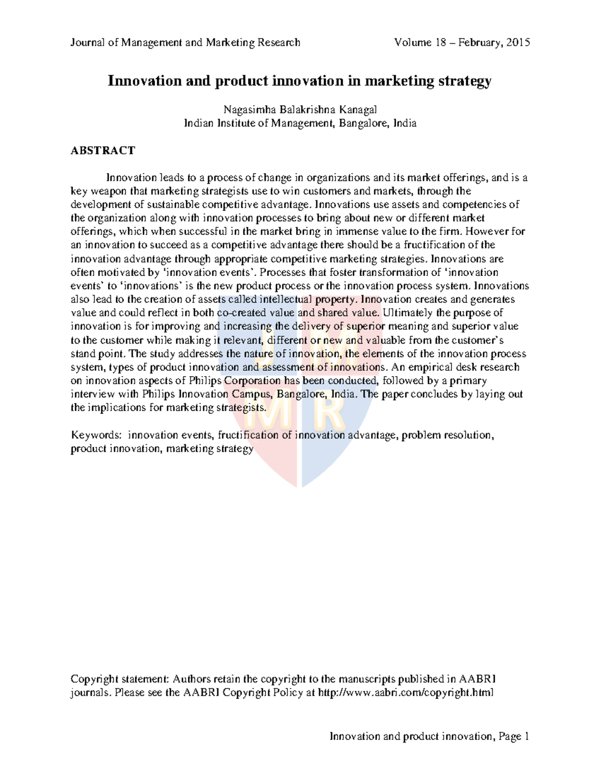 Kanagal JMMR 2015 Vol - thesis - Innovation and product innovation in ...