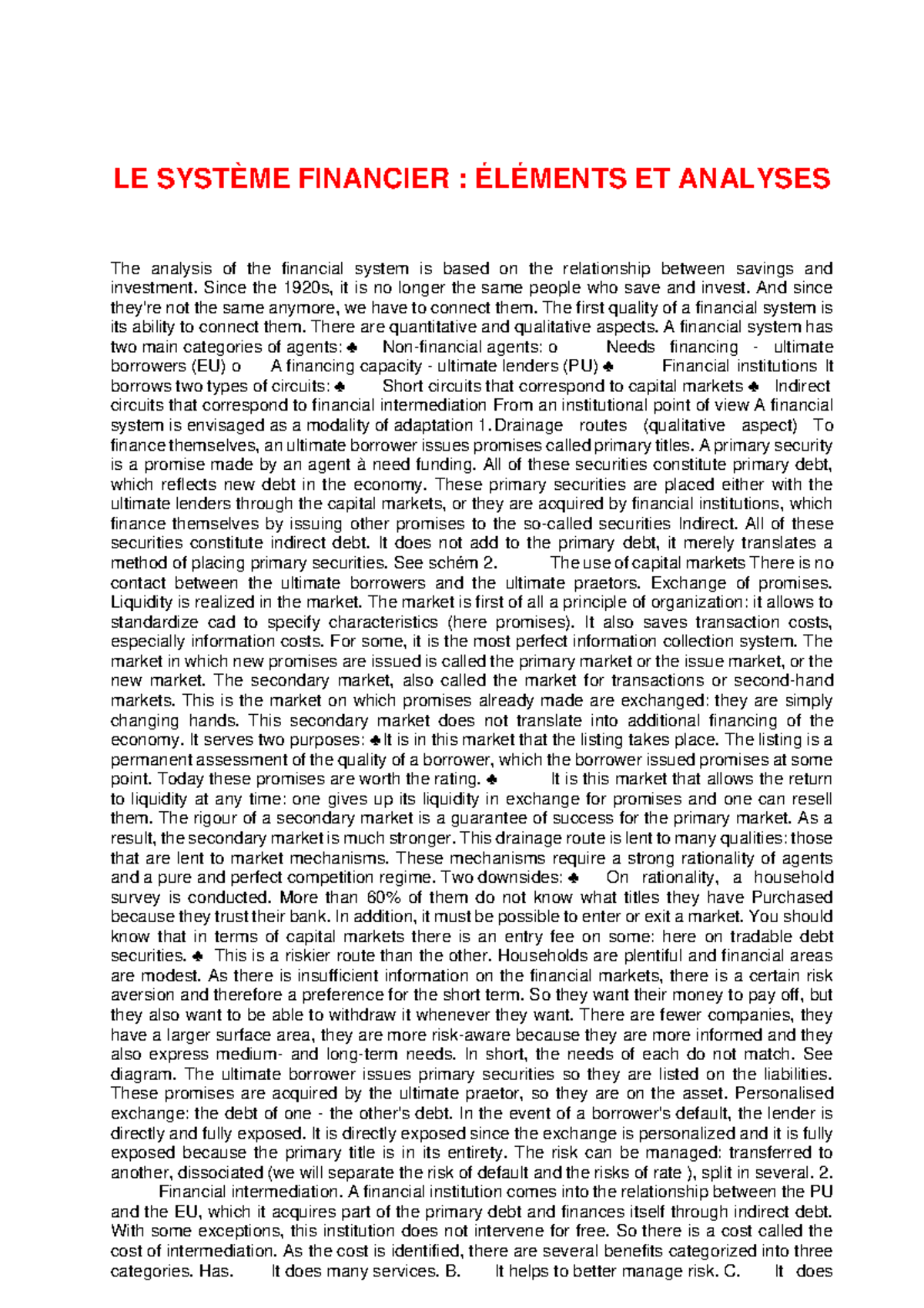 Le Système Financier, Éléments et Analyses - LE SYSTÈME FINANCIER ...