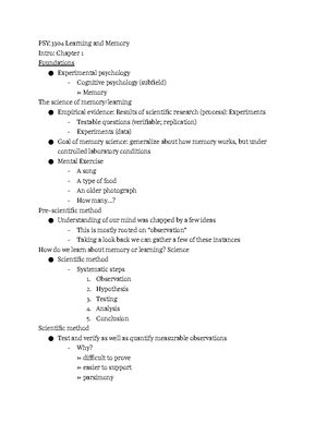 Learning and Memory Notes - PSY:3304 Learning and Memory Intro: Chapter ...