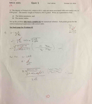 Q2 - Mechanics of Materials sample - MECE 3369 Solid Mechanics: Quiz 2 November 2 , 2023 Time ...
