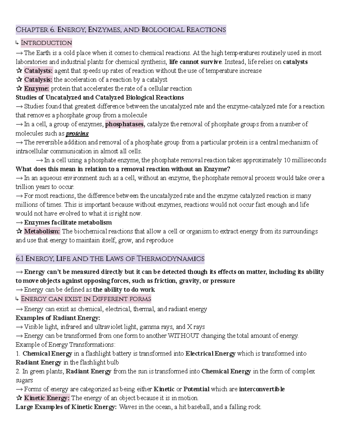 Chap. 6 Energy, Enzymes, and Biological Reactions - Chapter 6. Energy, Enzymes, and Biological ...