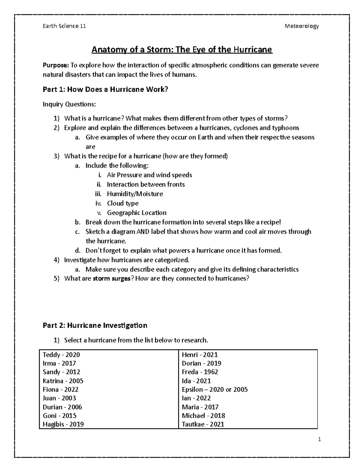 Hurricane and Tornado Assignment - Anatomy of a Storm: The Eye of the ...
