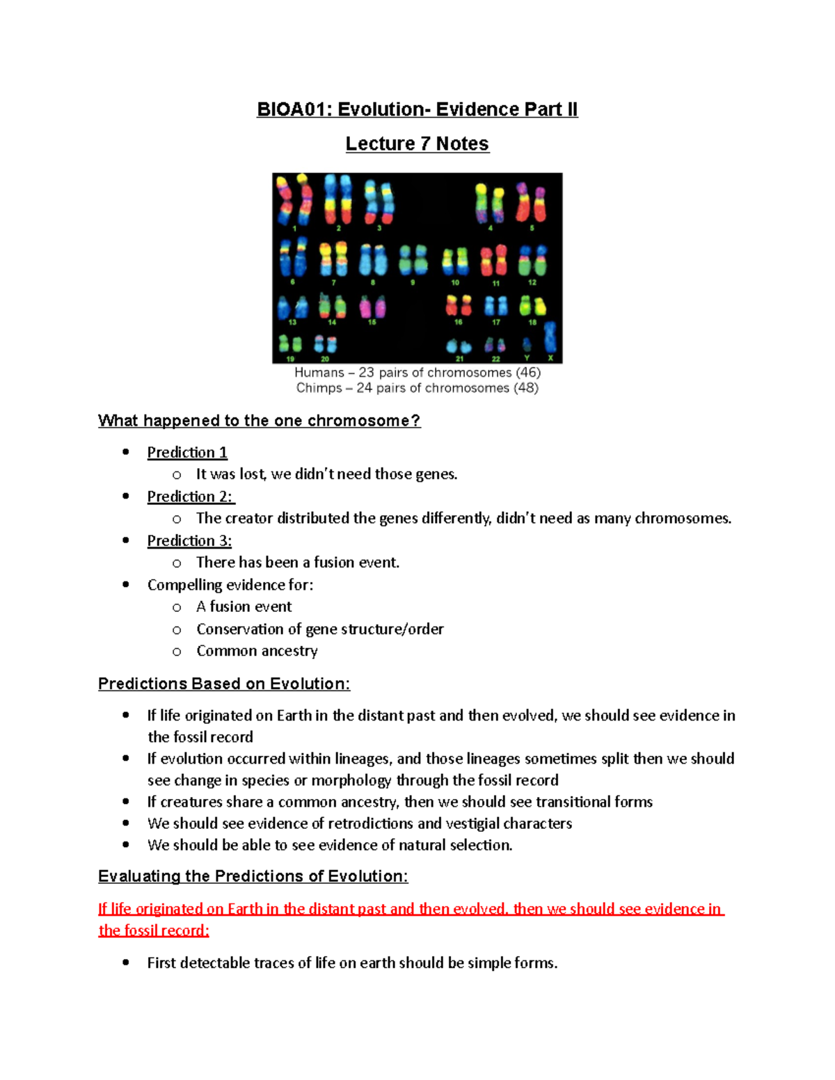 Bio Lecture 7 Notes - Dr. Scott Macvlor - BIOA01: Evolution- Evidence ...