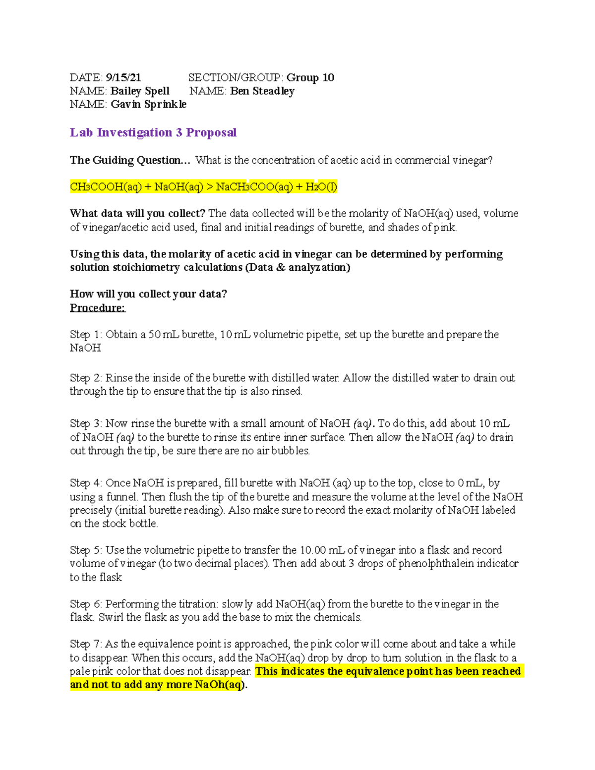 Lab Investigation Proposal Practice Example with Answers - DATE: 9/15 ...