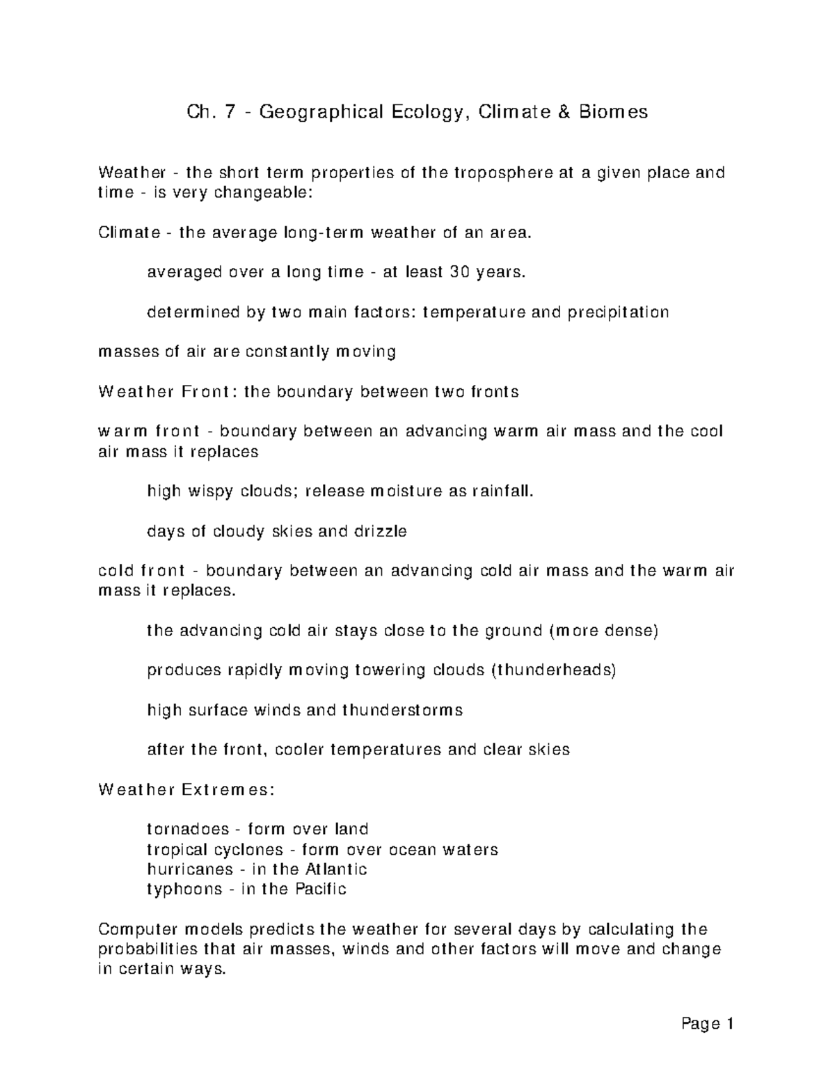 Ch.07 Climate and Biomes - Ch. 7 - Geographical Ecology, Clim at e ...