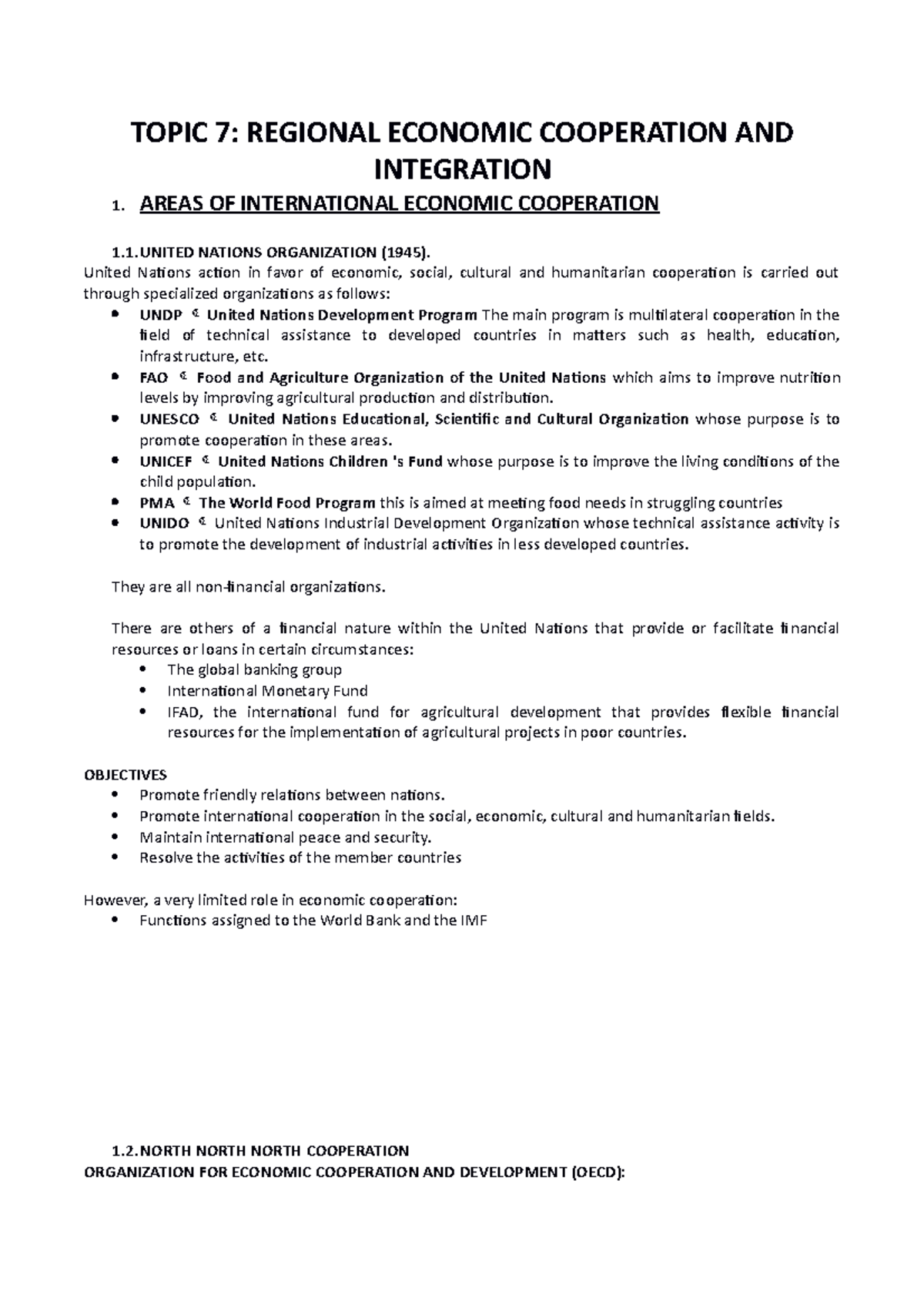 Unit 7 - Lecture notes 7 - TOPIC 7: REGIONAL ECONOMIC COOPERATION AND ...