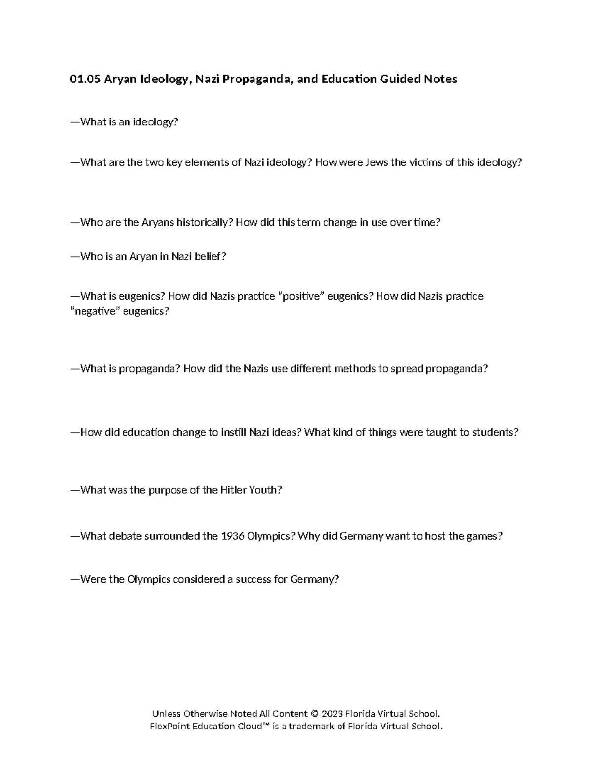 Aryan ideology guided notes - 01 Aryan Ideology, Nazi Propaganda, and ...