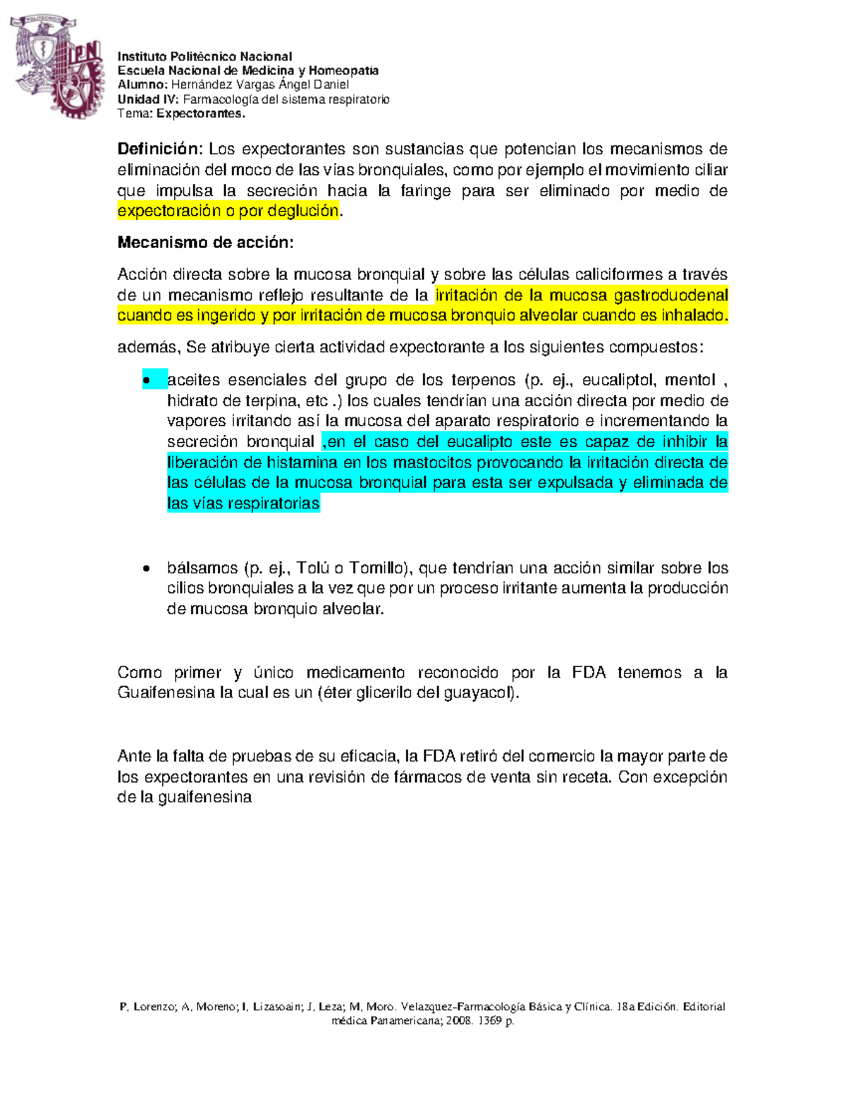 Expectorantes, Resumen y Cuadro Comp - Instituto Politécnico Nacional ...