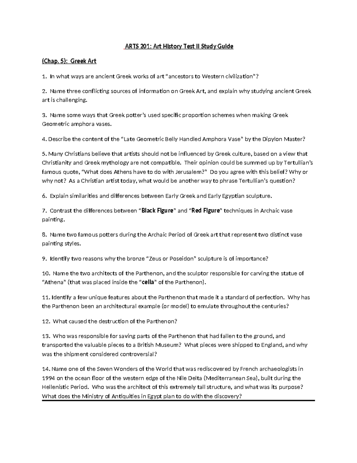 ARTS 201 F20 Study Guide Test II-1 - ARTS 201: Art History Test II ...