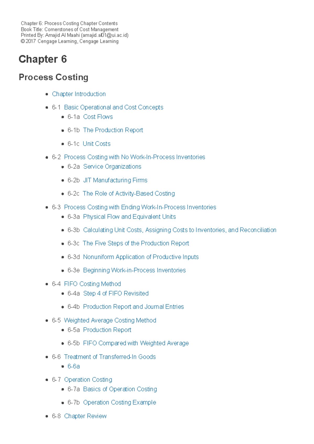 CH 6 - Cost Management: A Strategic Emphasis - Chapter 6: Process ...