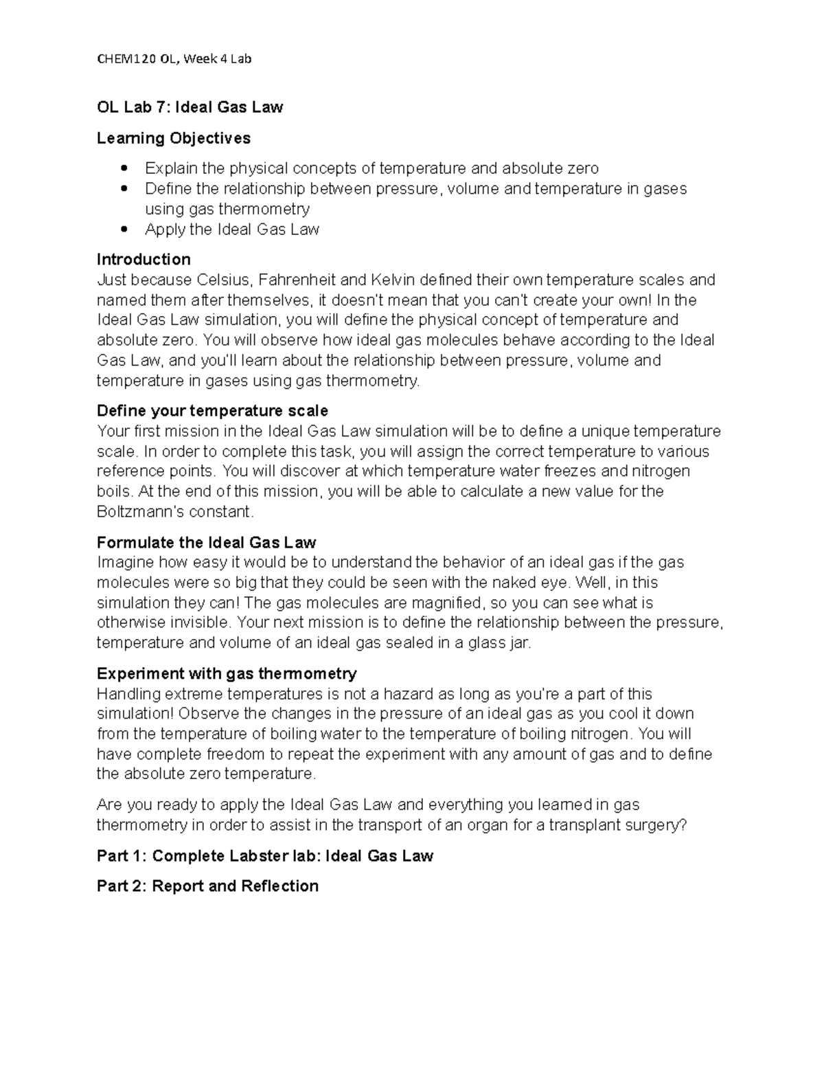 Week 4- Ideal Gas Law part II - OL Lab 7: Ideal Gas Law Learning ...