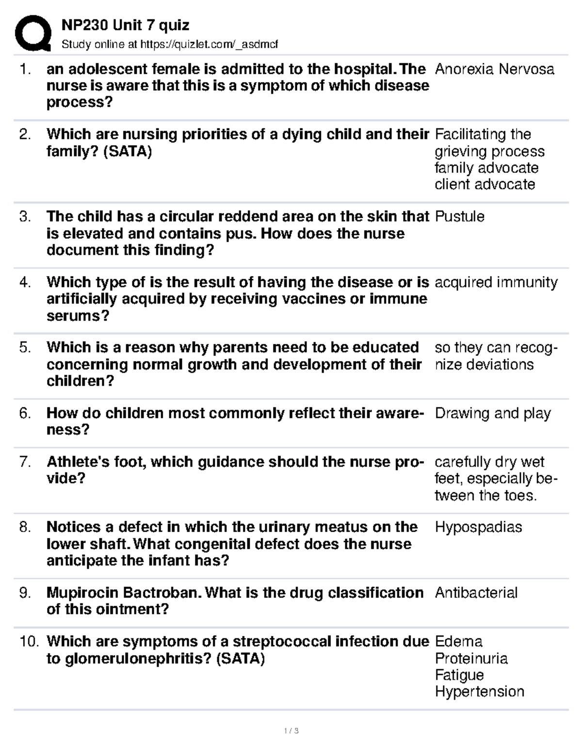 NP 230 UNIT 7 Quiz - Quiz - NP230 Unit 7 quiz Study online at quizlet ...
