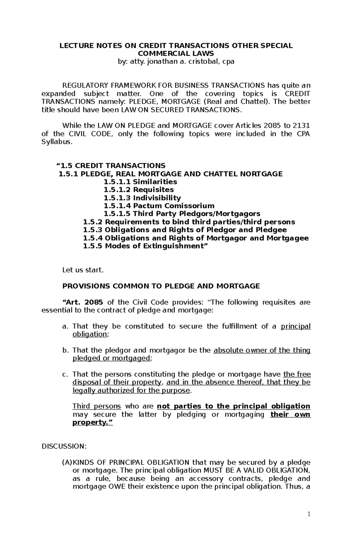 Inbound 6049477199670224693 - LECTURE NOTES ON CREDIT TRANSACTIONS ...