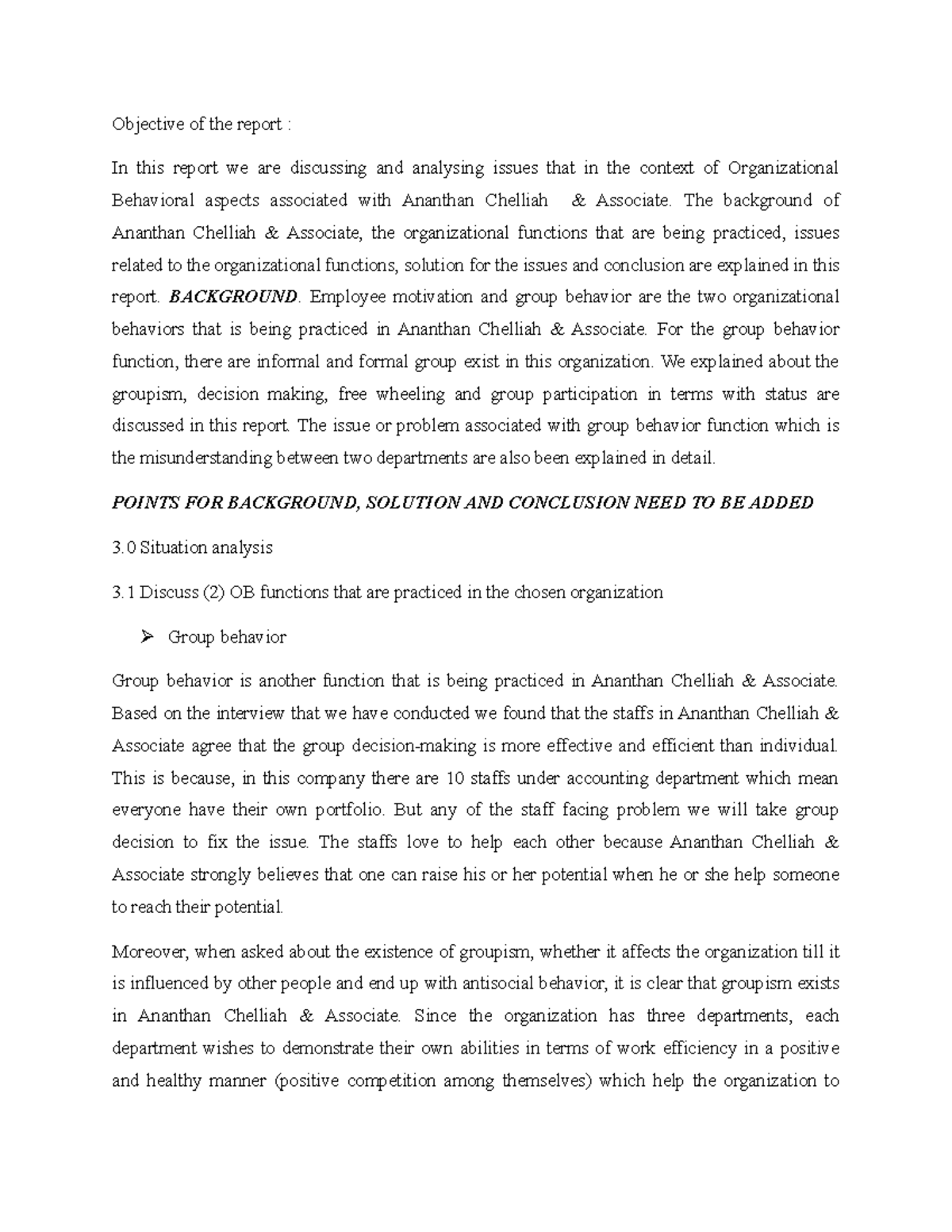 OB assignment - business law - Objective of the report : In this report ...