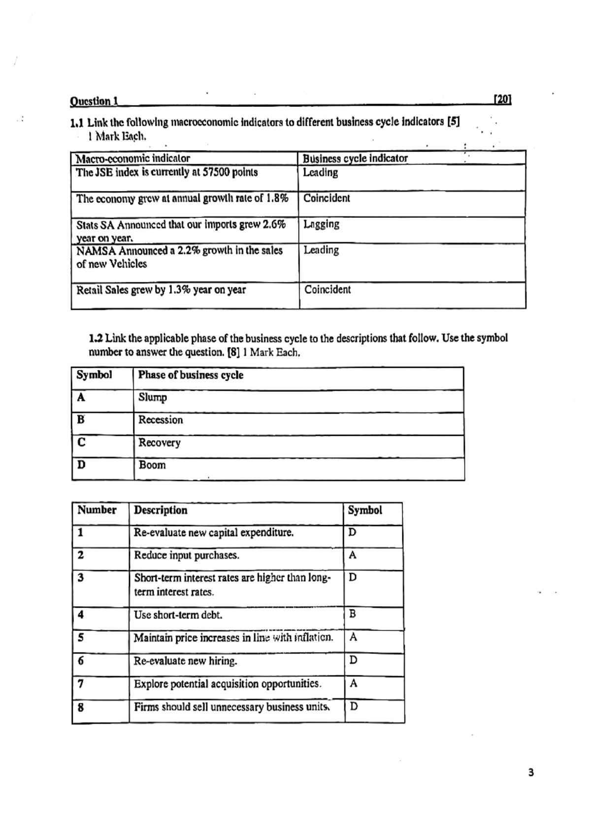 ECO 1B Test 1 - test 1 - Question 1 1 Link the following macroeconomic ...