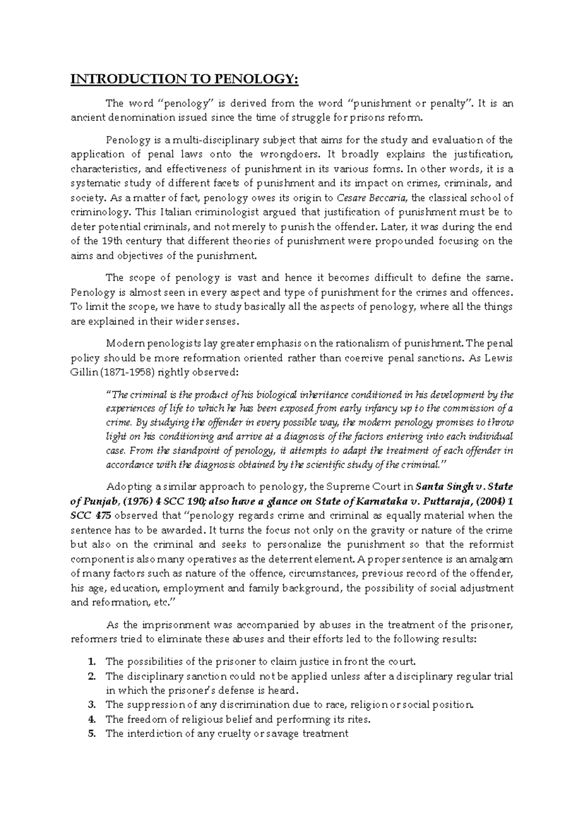 Penology & Victimology Notes (Unit 1 and 2) - INTRODUCTION TO PENOLOGY ...