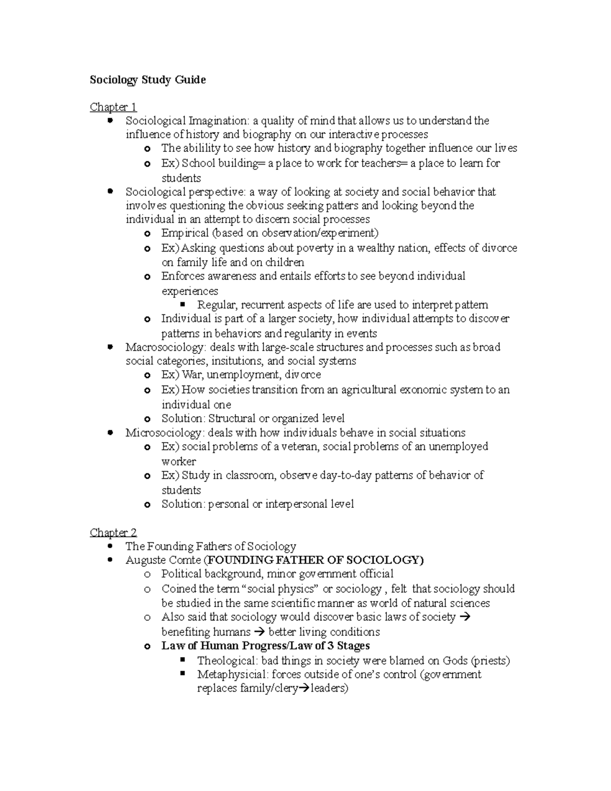 Sociology Study Guide Midterm - Sociology Study Guide Chapter 1 ...